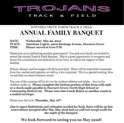 Downers Grove North XC And Track - Team Banquet Wednesday, May 22nd